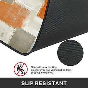 Tayney Orange Abstract Kitchen Rugs and Mats Non Skid Washable Set of 2, Beige Contemporary Painting Art Kitchen Runner Rug, Modern Brown Grey Under Sink Mats for Kitchen Floor Decor