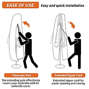 Neween Patio Umbrella Cover Waterproof Outdoor Anti-UV Cantilever Offset Umbrella Cover fit for 9ft to 13ft Parasol, Banana Umbrella Cover with Zipper and Rod, Black, for 9'-13' Offset Umbrella