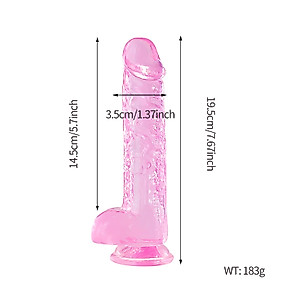 Pink Dildo,7.6" Ultra-Soft Realistic Dildo with Suction Cup Base for Hands-Free Play, Body-Safe Material