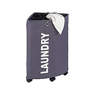 WENKO Corner Laundry Basket with Wheels Tresco, Collector, Laundry Basket with Wheels, Space Saving Narrow Laundry Hamper, Clothes Storage, 13.21 gallon/13" x 23.6" x 13", Gray