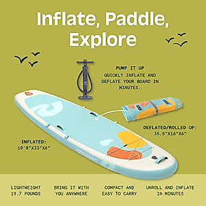 Retrospec Weekender-Yogi 10' Extra Wide Inflatable Stand Up Paddleboard iSUP Bundle w/ paddle board carrying case, aluminum paddle, removable fins, pump & phone case