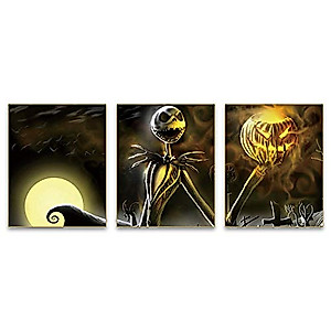 Halloween Day of The Dead Skull Dead Abstract Art Painting Set of 3 ( 8”X10”Canvas Picture) Home Living Room Decor Pumpkin Halloween Decor Poster Wall Art Pictures Painting Room Home Decor Gift