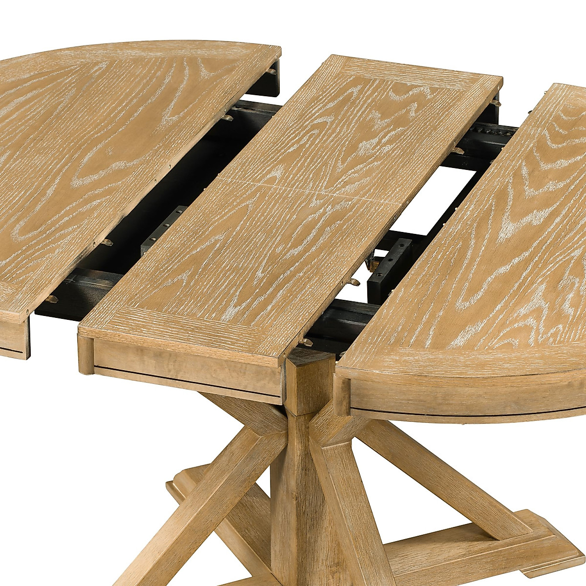 P PURLOVE 5 Pieces Round Dining Table Set for 4, Wood Extendable Table and 4 Upholstered Chairs for Dining Room and Living Room, Farmhouse Dining Set (Natural Wood Wash)