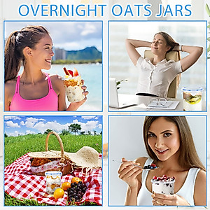 Tessco 8 Pieces Overnight Oats Containers with Lids 16 oz Round Airtight Oatmeal Container Plastic Leakproof Mason Jars for Overnight Oats with Locking Lid Cereal Milk Oatmeal Storage (Blue)