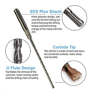 24PC, 3/16" x 7" with 1/4" SDS Plus Hex Rotary Hammer Drill Bits for Concrete Screw, Rotary Drill Bit 3/16, Sds Plus Bits (3/16 x 7,24)