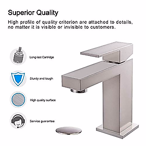 ALWEN Bathroom Faucet Brushed Nickel, Bathroom Faucets for Sink 1 Hole, Single Faucet with Pop Up Drain, Modern Bathroom Sink Faucet