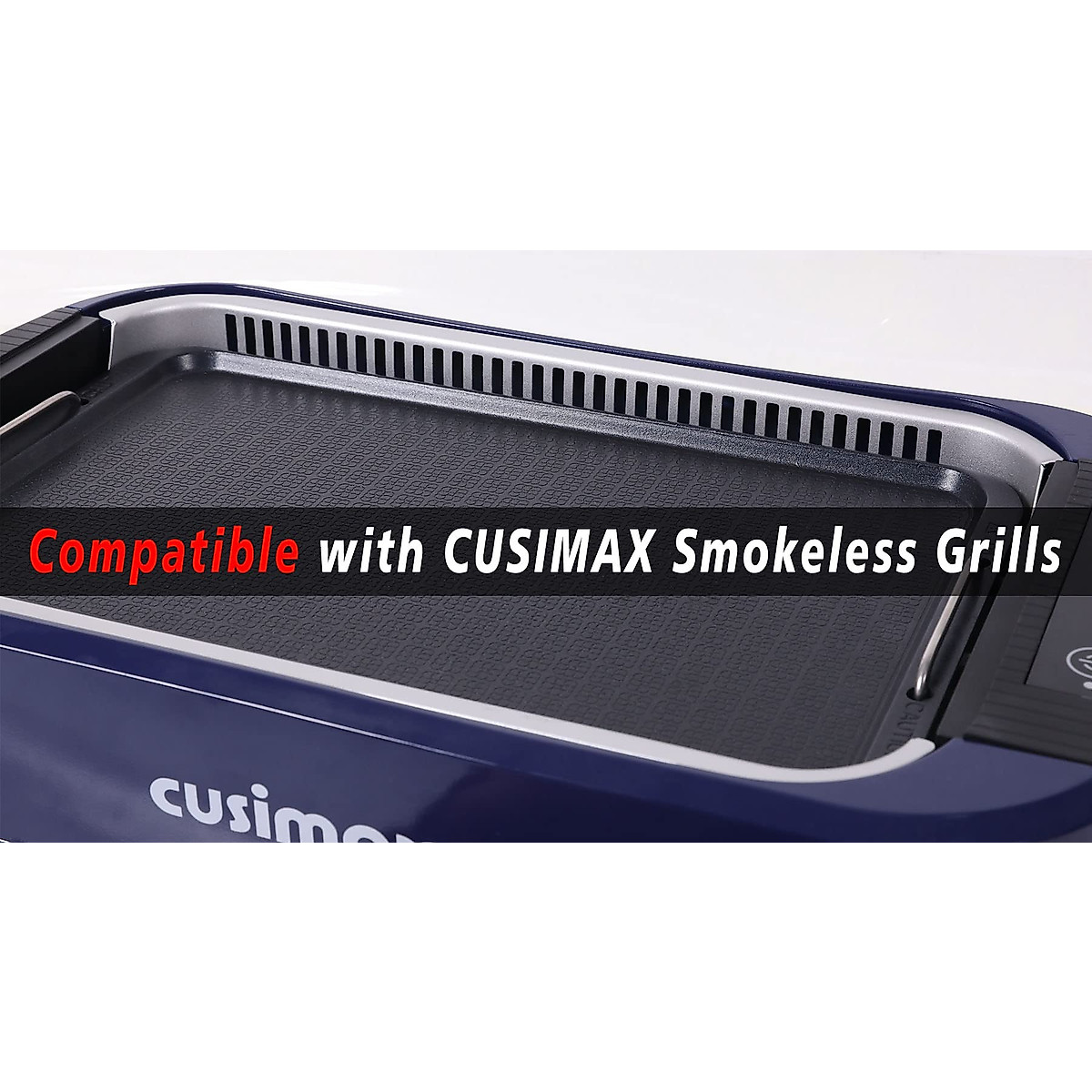 Smokeless Indoor Grill, CUSIMAX Electric Grill with Tempered Glass Lid, 1500 Indoor Grill & Flat Top Griddle for Cusimax Smokeless Grills, Pancake Griddle Plate, Dishwashe-safe, Blue