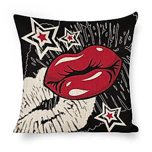 JOJOART Red Sexy Kiss Star Linen Pillow Covers 18x18In Set of 1 Pop Art Style ThrowPillow Covers Decorative Square Pillowcase Protector Cushion Case for Sofa Couch Bed Pillow Pillowcases