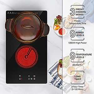 GIHETKUT Electric Cooktop,Built-in and Countertop Electric Stove Top, 2100W 110V induction Cooktop, 9 Heating Level, Timer & Kid Safety Lock, Sensor Touch Control