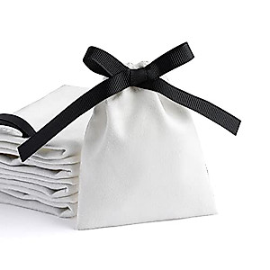 PandaSew Jewelry Pouch 20pcs Luxury 10x8cm Suede Drawstring Packaging Bag Jewelry Pouch for Rings,Necklace,Bracelet,Pendant,White with Black Ribbons