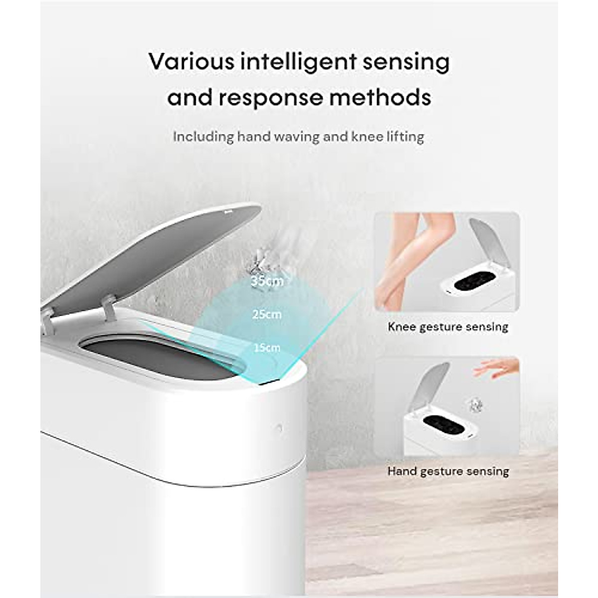 TOWNEW T3 Slim 3.4-Gallon Smart Trash Can with Automatic Open Lid | Diaper Pail | Self-Sealing | Self-Changing| Rechargeable, White, Small