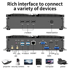 Kinupute Fanless Mini PC, Industrial Desktop Computer i7-8550U Windows 10 Pro, 16GB DDR4, 256GB SSD, 2xCOM, 4xUSB 3.0, HDMI/VGA Port, 4K, Gigabit Ethernet, 2.4G+5G WiFi for Industry Business Home