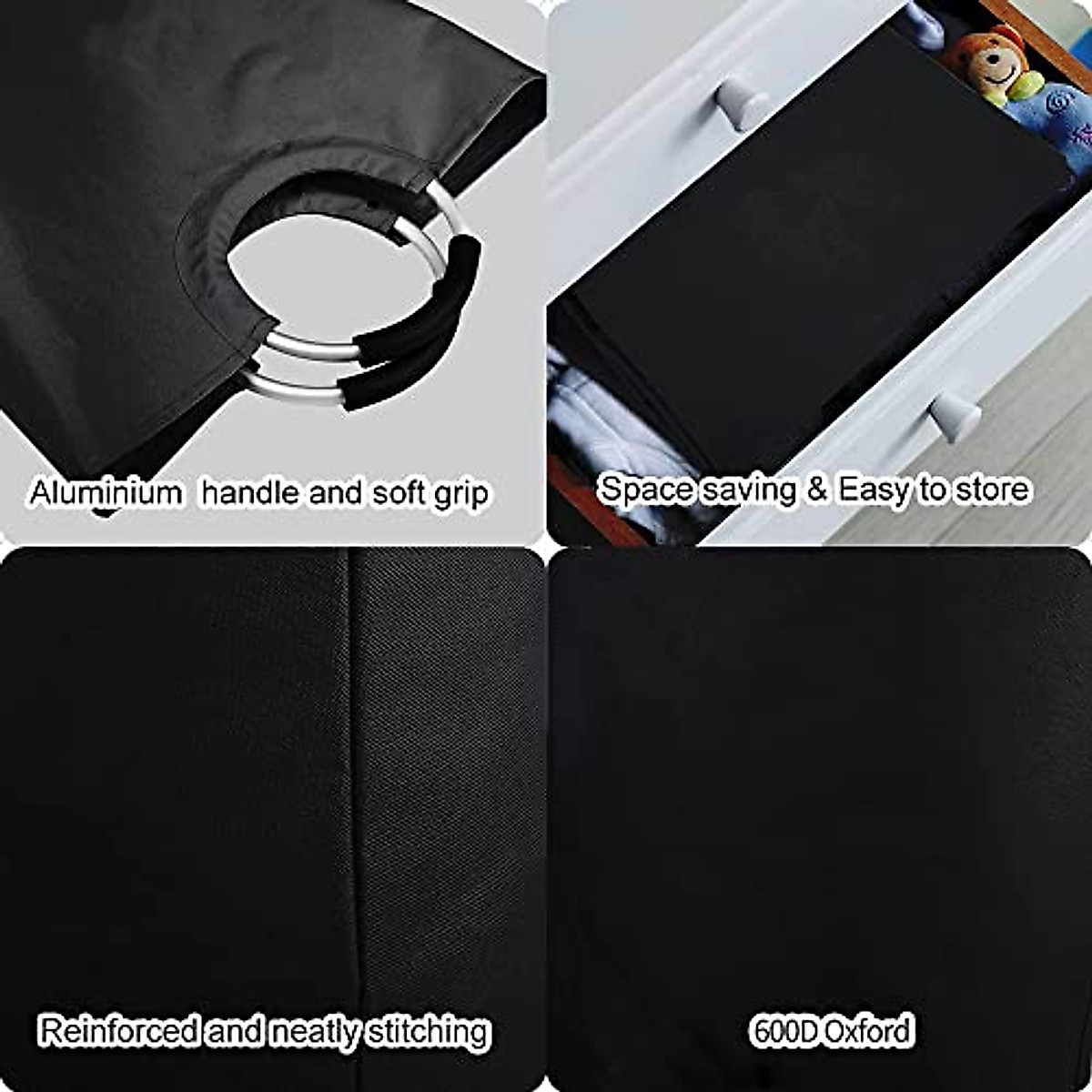 WOOHA 90L Large laundry basket,Collapsible laundry hamper, Tall Clothes Baskets Folding Washing Bin Foldable Fabric Hamper Bags for Bedroom, Closet,Bathroom,College,laundry bag, black