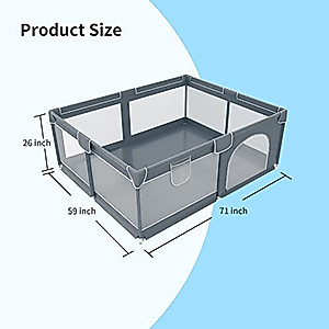 Baby Playpen, Large Play Pens for Babies and Toddlers, Portable Play Yard for Baby Fence Play Area Playyards, Indoor & Outdoor Kids Activity Center with Soft Breathable Mesh (Dark Gray, 59” × 71”)