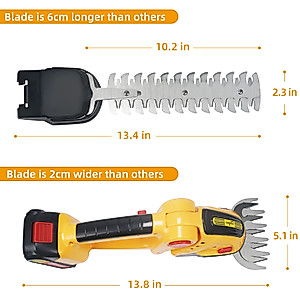 2 in 1 Hedge Trimmer, Cordless Grass Shear & Shrub Trimmer Electric 24V Handheld Weed Grass Cutter with 2×1.5Ah Rechargeable Battery for Garden, Lawn, Gardening Tools