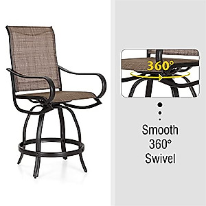 MFSTUDIO Outdoor Bar Stool, Patio Counter Height Sling Fabric Bar Chairs Set of 2, All-Weather Resistant, Brown