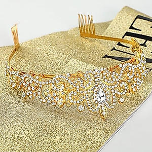 GINZU Birthday Queen Sash and Crystal Tiara Set, Gold Tiara and Crowns for Women Birthday Gift for Girl Kit Decorations Set Rhinestone Hair Accessories Glitter Stain Silk Sash for Party