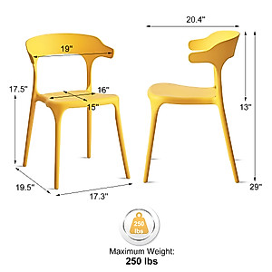 Xdeco Modern Stackable Dining Chair Set, No Assembly, Plastic Chair, Patio Chair, Suitable for Indoor and Outdoor Cafes and Restaurants, Set of 4 (Charcoal Gray)