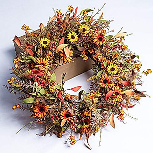 JINGHONG Fall Wreaths for Front Door 24 Inch Artificial Fall Wreath Large Autumn Wreath for Outside Harvest Thanksgiving Decor
