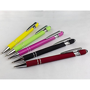Idcrea Retractable Ball Point Pens with Stylus Tip Medium Point Soft Touch Metal Matt Assorted Color Barrel Black Ink 10 Count
