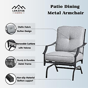 LOKATSE HOME 2 Pieces Outdoor Conversation Furniture Patio Bistro Armchair Set Metal Single Dining Cushion, 2 Chairs, Grey