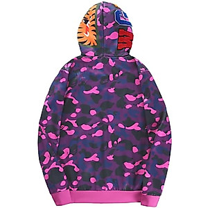 EUDOLAH Camo Hoodie Shark Print Trendy Cotton Casual Loose Zip Up Hoodie Mens Long Sleeve Jacket(2XL,1-Purple Camo)