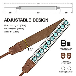 Camera Strap - 1.5" Cowhide Head Shoulder Neck Strap ,Retro Jacquard Embroidery Multi-pattern camera straps for Cameras and Binoculars,Cute Adjustable Thin Strap for Adults & Kids(Vintage White）