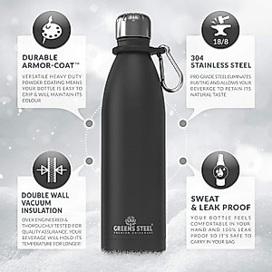 Stainless Steel Water Bottle – 25 oz Vacuum Insulated Double Wall with Screw Lid/Leak Proof Thermal Travel Sports Flask Coffee Canteen - 25 oz, Black