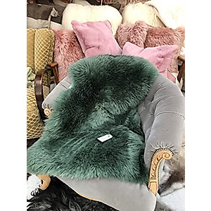 HUAHOO Premium Genuine Sheepskin Rug Green Real Australia Sheepskin Natural Luxury Fluffy Lambskin Fur Area Rug Seat Covers for Kids Bedroom Sofa Chair Cover Double Pelt/2' x 3' Cypress Green