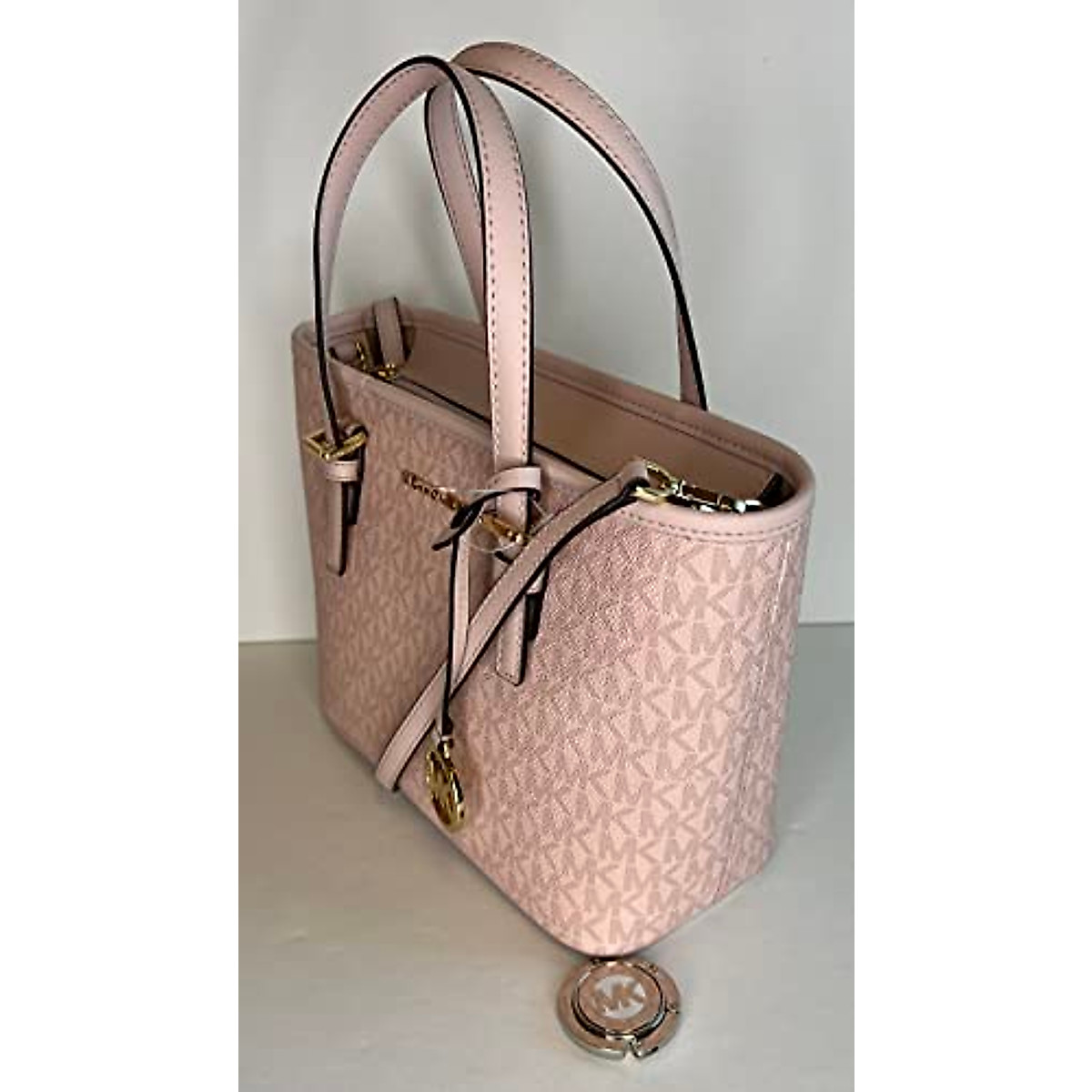 Michael Kors Jet Set Travel XS Carryall Convertible Top Zip Tote bundled with SM TZ Coinpouch and Purse Hook (DK Powder Blush)