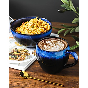 glowworm 16 oz Coffee Mugs, Ceramic Coffee Cups with Spoon, Large Coffee Mugs for Men/Women, Coffee Cups for Latte, Cocoa, Office, Home, Microwave & Dishwasher Safe, Set of 2, Black