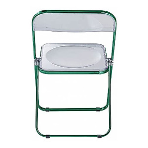 LeisureMod Lawrence Modern Transparent Acrylic Folding Chair with Metal Frame (Green)
