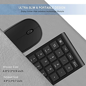 Wireless Number Pad and Mouse Combo, Acedada Portable Ultra Slim 2.4GHz USB Wireless Numeric Keypad and Mouse Set for Laptop, Notebook, Desktop, PC Computer - Black