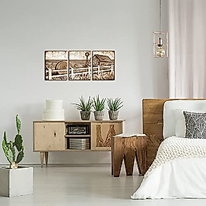 SiMiWOW 3 Panel Farmhouse Canvas Wall Art Farmhouse Painting Old Barn Pictures Living Room Bedroom Home Decor (12"x16"x3 Panels)