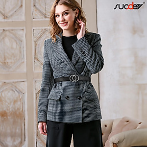 SUOSDEY Women Leather Belt Fashion Double O-Ring Soft Faux Leather Waist Belts For Jeans Dress