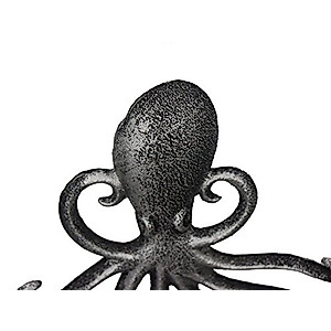 Handcrafted Nautical Decor Rustic Silver Cast Iron Wall Mounted Octopus Hooks 7" - Rustic Wall Art - Nauti