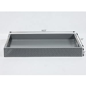 Serving Tray with Polished Metal Handles, 16.5''x12'' Rectangle Coffee Table Tray, Modern Decorative Tray, Large Ottoman Tray, Perfect for Storage and Display (Grey)