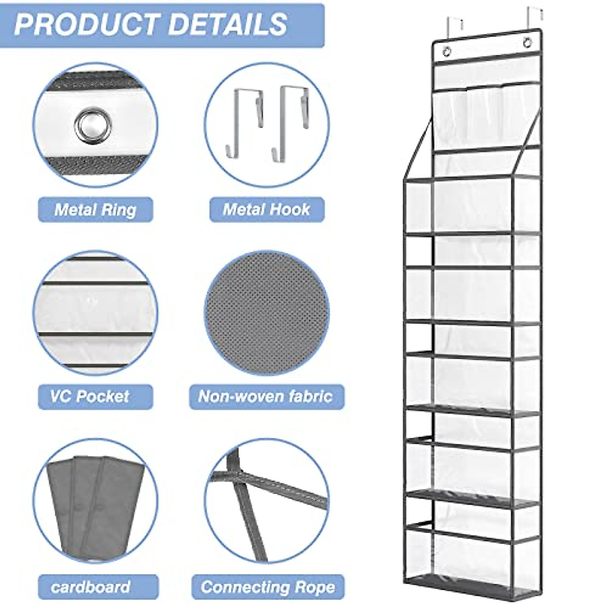 Fixwal 6-Shelf Over Door Hanging Pantry Organizer Storage with Clear PVC Pockets Nursery Closet 3 Small for Bedroom Baby Kids Cosmetics Toys and Sundries