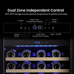Yeego 24 Inch Wine Fridge Dual Zone, 47 Bottles Wine Cool Refrigerator with Glass Door & Safety Lock, Built-in/Freestanding/Under Counter, Perfect for Home & Kitchen