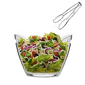 3.5 Liter Acrylic Large Serving Salad Bowl with Easy To Carry Handles Design and Tong - Snack Bowl For Serving Salad, Popcorns, Hosting, Picnics, Parties - Easy to Clean Beverage Tub