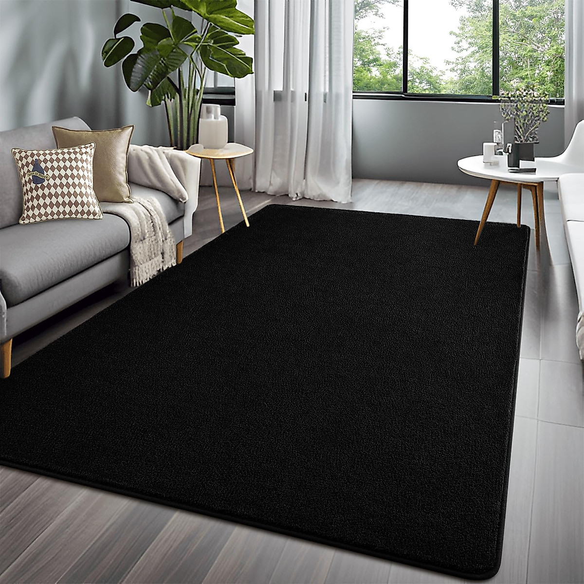 Larhom Large Modern Area Rugs for Bedroom Living Room, 5x7 Feet Black Rug, Thickened Memory-Foam Indoor Carpets, Minimalist Rug for Boys Girls, Soft, Non-Slip and Machine-Washable