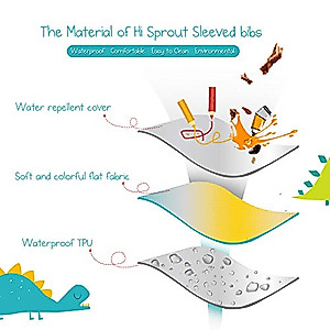 Hi Sprout Infant Toddler Baby Waterproof Sleeved Bib, Bib with Sleeves&Pocket, 6-24 Months (Dinosaurs)