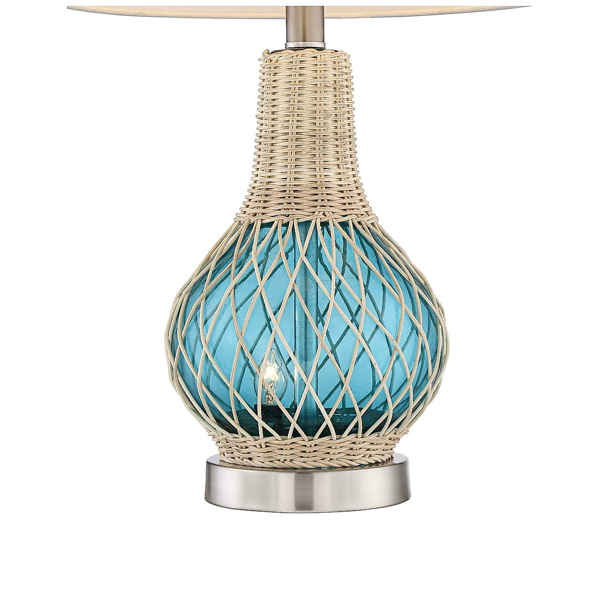 360 Lighting Alana Coastal Accent Table Lamp with Nightlight LED 22.75" High Rope Blue Glass Gourd White Fabric Drum Shade Decor for Living Room Bedroom Beach House Bedside Nightstand Home