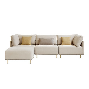 Familymill 108'' Fabric L-Shaped Modular Sectional Sofa with Removable Ottoman and 3 Pillows
