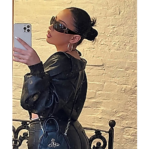 Palarado Y2K Sunglasses Accessories Glasses Fashion 2000s Cyber Shield Wrap Around Star Sunglasses for Women Rimless Trendy Shades (Black Frame/Grey Lens)