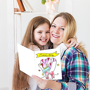 Fancy Land Color Your Own Mother's Day Cards for Kids Classroom Crafts Mom's Day Greeting Cards with Envelopes for DIY Birthday Gifts School Activities Party Favors Supplies 12Pcs