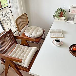 Lemfux Recycled Fabric Natural White Seat Cushion for Office Chair/Desk Chair, Soft Thick Sustainable Material Kitchen Chair Cushions, Modern Simple Round Dining Room Chair Cushion, 16x16x2.4 in