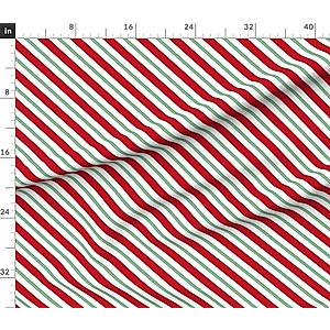 Spoonflower Fabric - Christmas Candy Cane Stripe Diagonal Stripes Green Red Whimsical Printed on Petal Signature Cotton Fabric Fat Quarter - Sewing Quilting Apparel Crafts Decor
