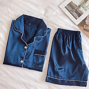 Silk Pajamas Womens Summer Short Sleeve Comfy Sleepwear Soft Satin Button Down Loungewear Cute 2 Piece Silky Pjs Shorts Set Gifts for Mothers Wife Matching Set Night Outfit