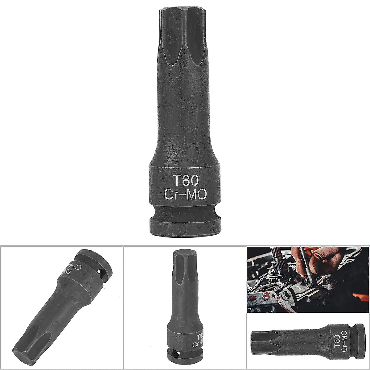 Actaday 1/2inch Hex Screwdriver Socket Adaptor, Star Head Drive Air Impact Wrench Bit Set, 42 Chrome Molybdenum Steel, Socket Car Repair Tools (T80)